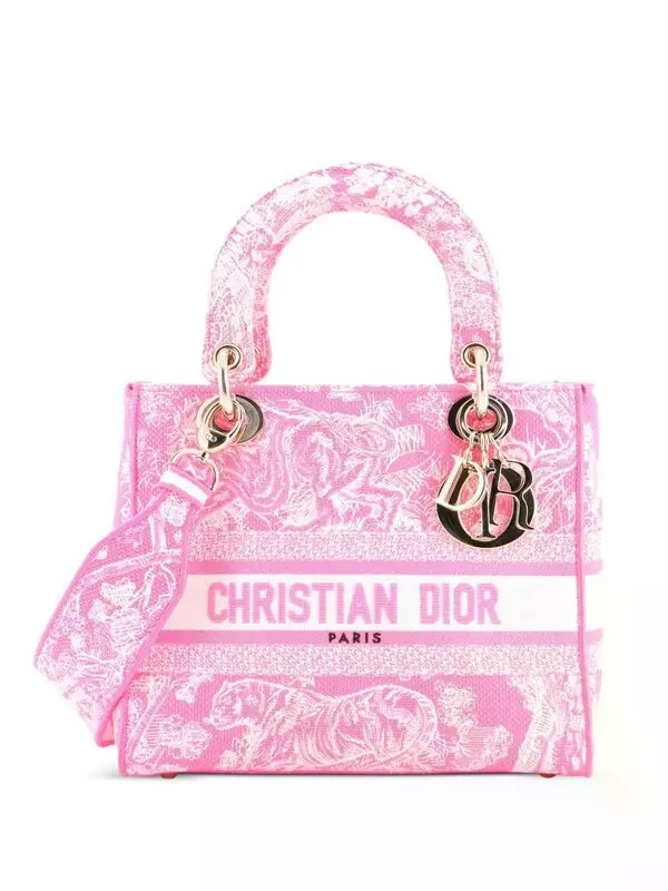 Dior Toile De Jouy Lady D-lite Embroidered Canvas Tote Bag - Pink