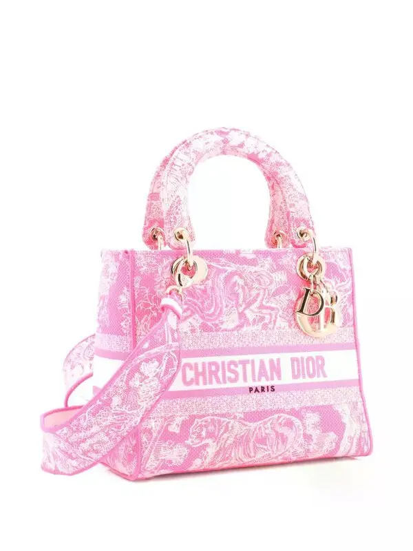 Dior Toile De Jouy Lady D-lite Embroidered Canvas Tote Bag - Pink