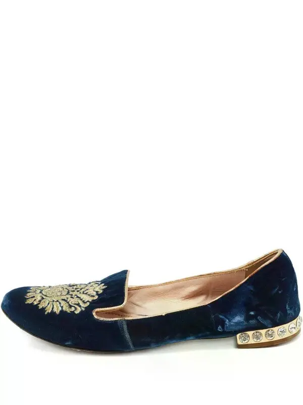 Miu Miu Embroidered Velvet Loafers - Blue