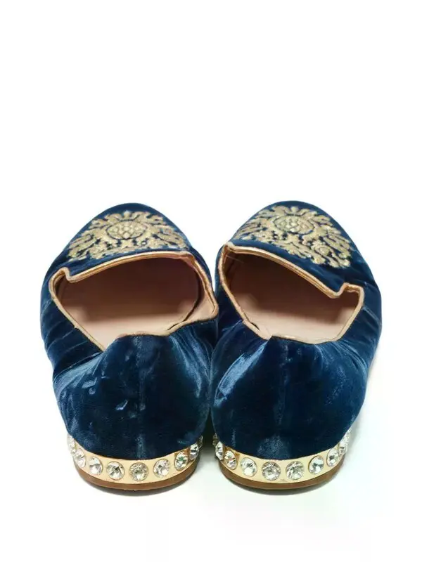 Miu Miu Embroidered Velvet Loafers - Blue