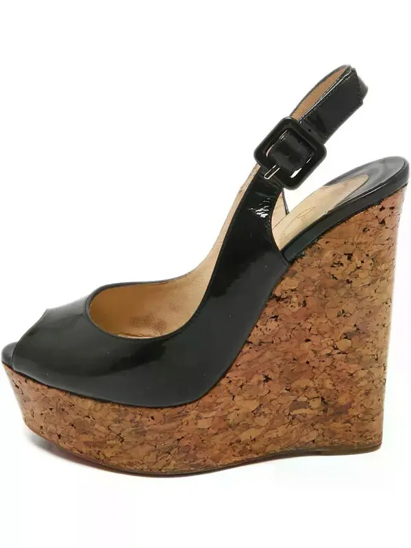 CHRISTIAN LOUBOUTIN Patent Leather Cork Wedge Sandals