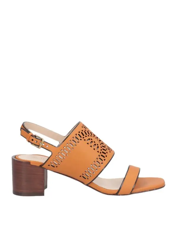 TOD'S Perforated Leather Block Heel Sandals - Brown