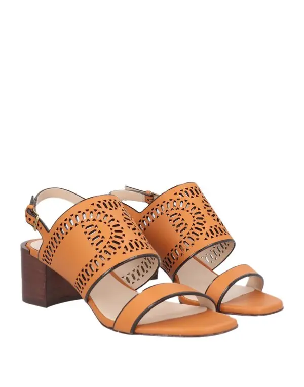 TOD'S Perforated Leather Block Heel Sandals - Brown