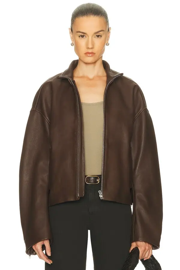 GRLFRND Romy Leather Jacket - Chocolate Brown