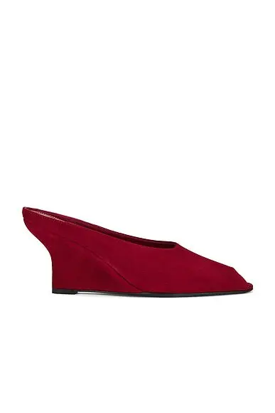 TOTEME Peep Toe Velvet Wedge - Red