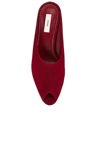 TOTEME Peep Toe Velvet Wedge - Red