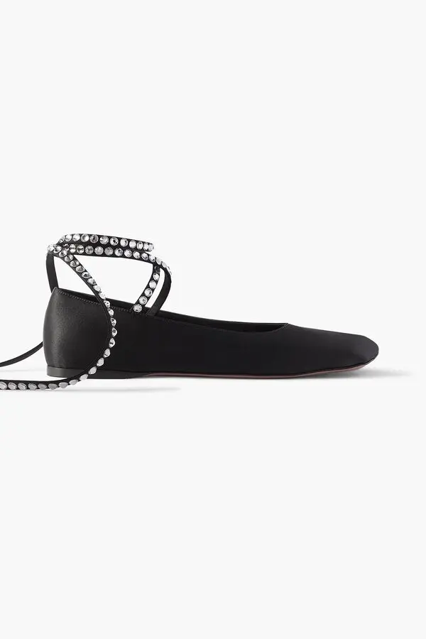 Amina Muaddi Ane Crystal-embellished Satin Ballet Flats - Black