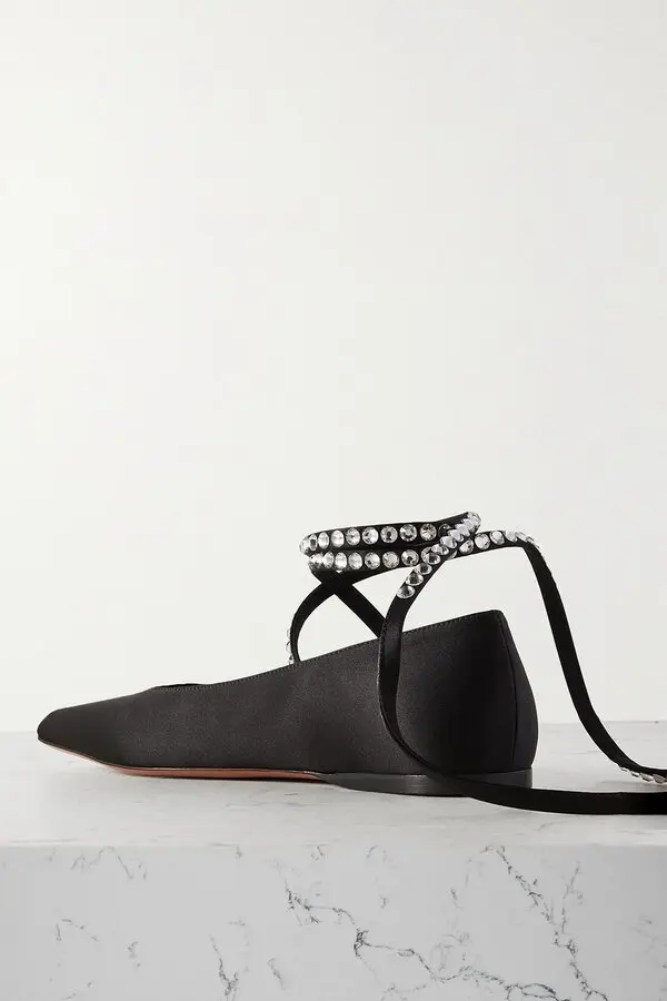 Amina Muaddi Crystal-embellished Satin Ballet Flats