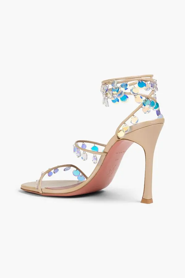 Amina Muaddi Tina Crystal-embellished Leather Sandals - Beige