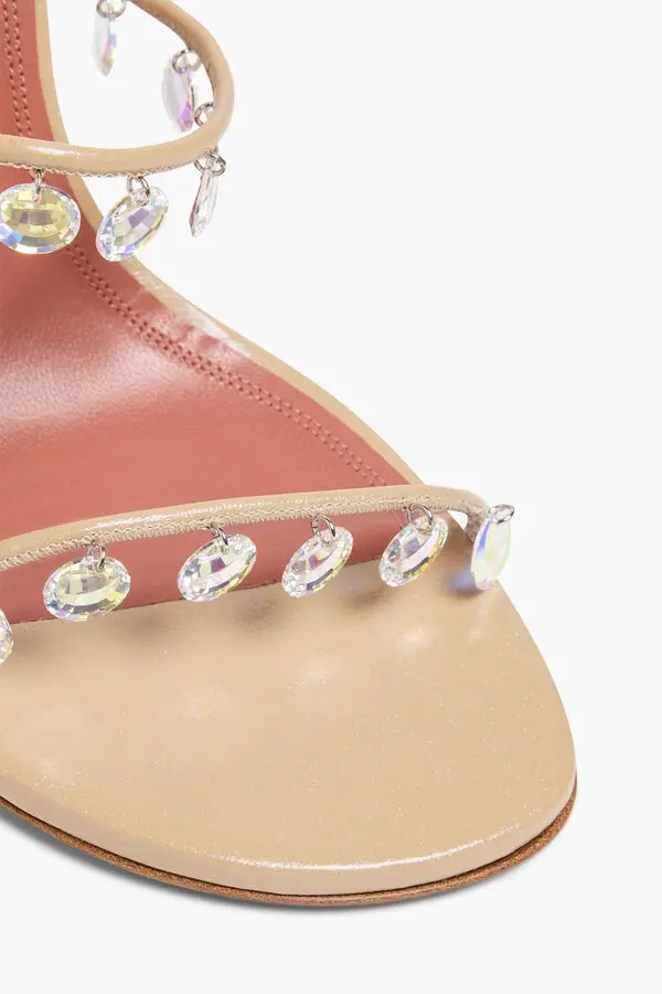 Amina Muaddi Tina Crystal-embellished Leather Sandals - Beige