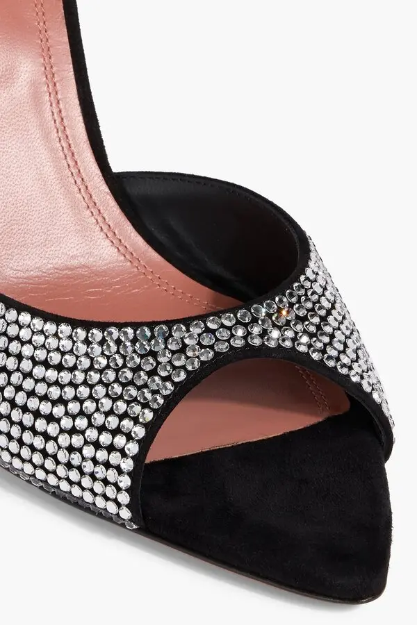 Amina Muaddi Caroline 95 Crystal-embellished Suede Mules