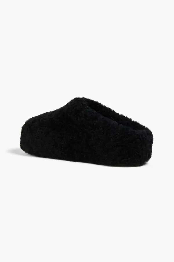 Amina Muaddi Giuly Shearling Slippers - Black