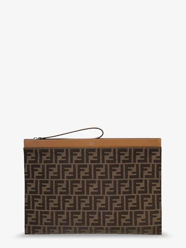 Fendi Ff Jacquard Fabric Flat Pouch Large - Brown