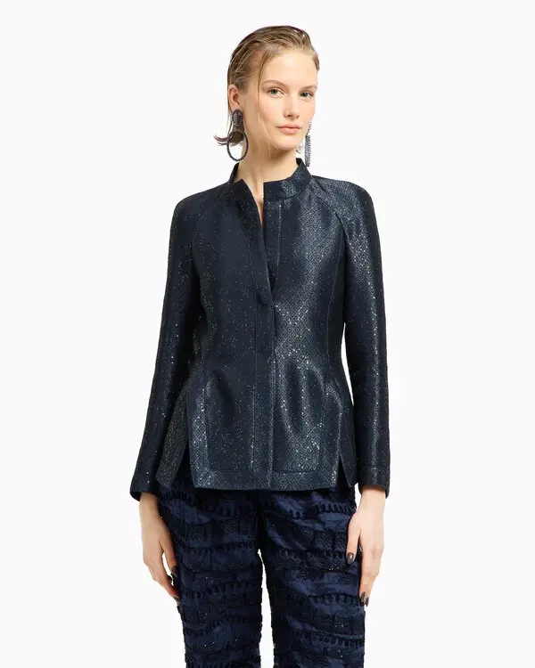 Giorgio Armani Single-breasted Jacquard Jacket With Sequin Embroidery