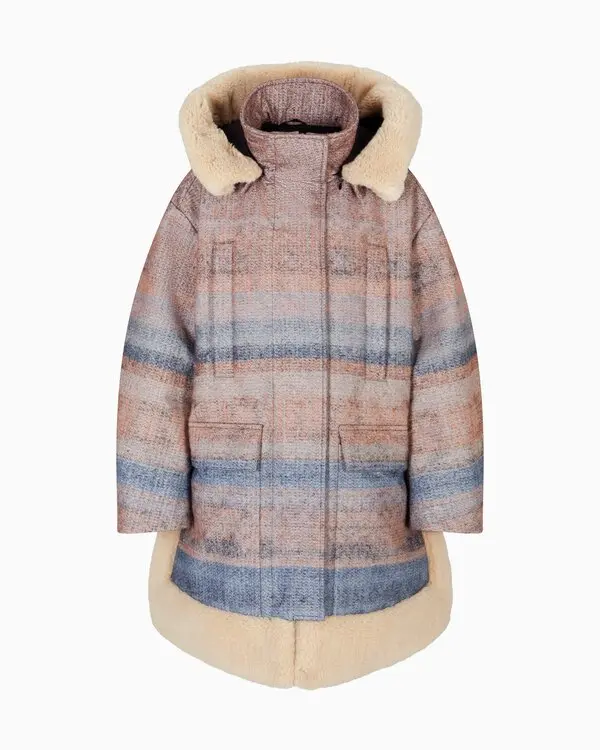 Giorgio Armani Neve Oversized Hooded Sheepskin And Wool-blend Pea Coat