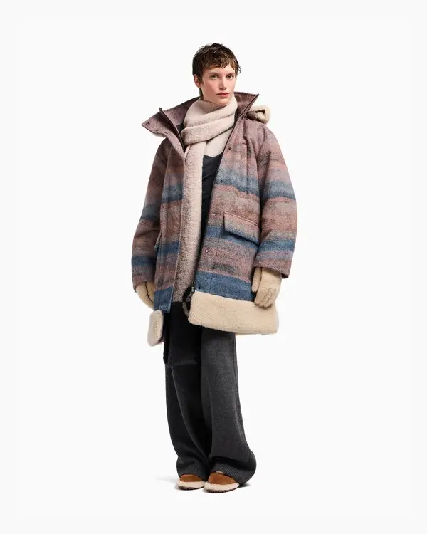 Giorgio Armani Neve Oversized Hooded Sheepskin And Wool-blend Pea Coat