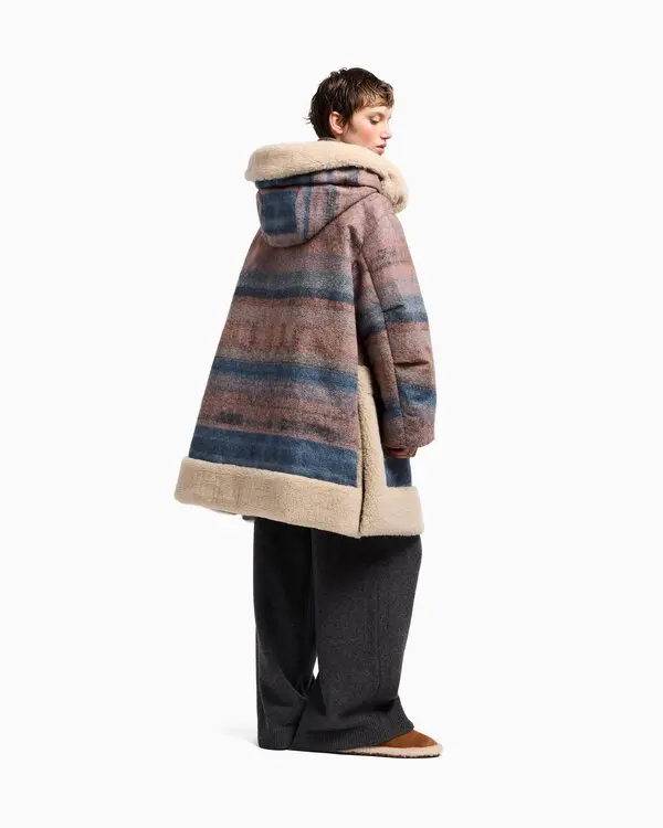 Giorgio Armani Neve Oversized Hooded Sheepskin And Wool-blend Pea Coat