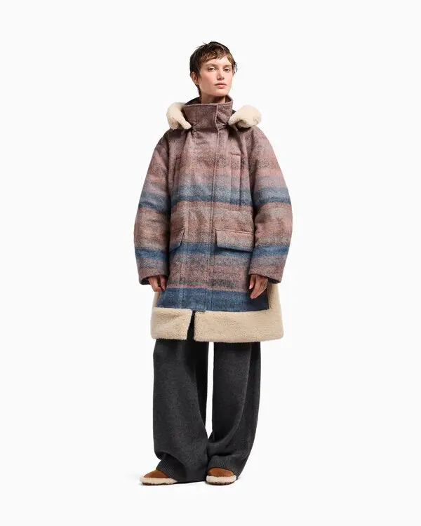 Giorgio Armani Neve Oversized Hooded Sheepskin And Wool-blend Pea Coat