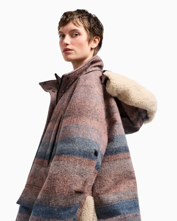 Giorgio Armani Neve Oversized Hooded Sheepskin And Wool-blend Pea Coat