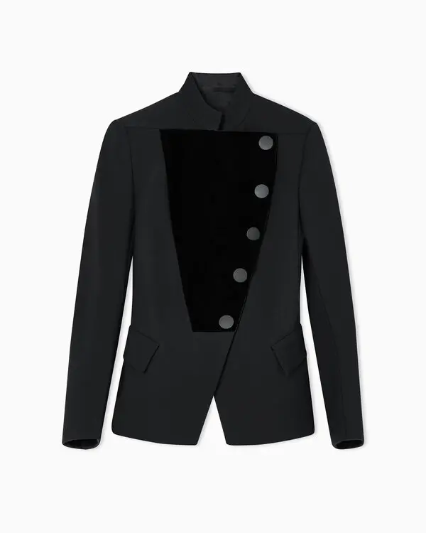 Giorgio Armani Stretch Wool And Velvet Jacket - Black