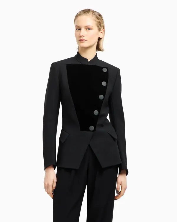 Giorgio Armani Stretch Wool And Velvet Jacket - Black