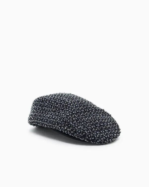 Giorgio Armani Embroidered Wool Flat Cap - Black