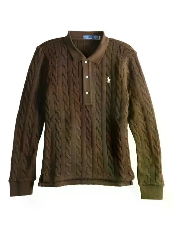 Polo Ralph Lauren Cable-knit Buttoned Polo Top - Brown
