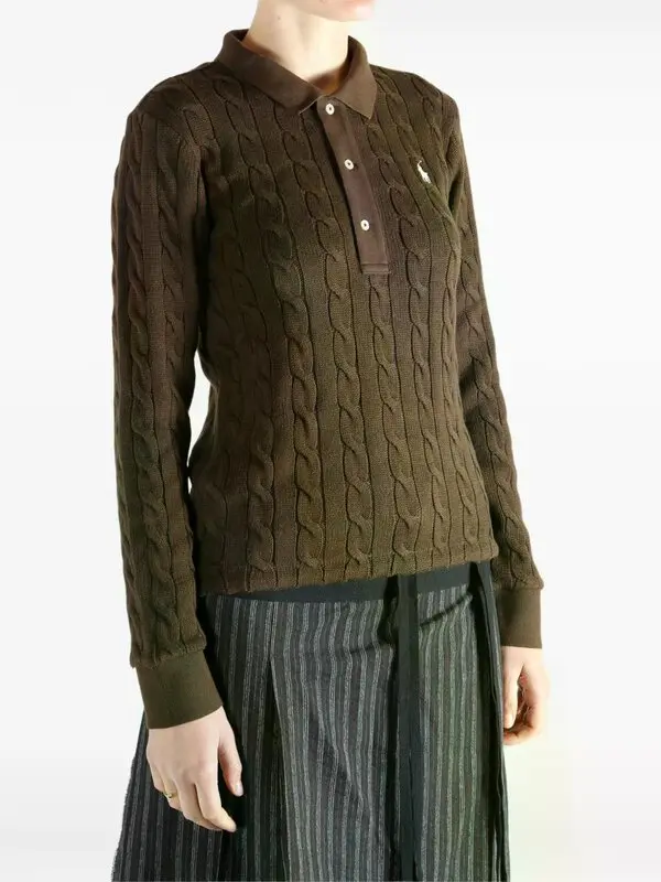 Polo Ralph Lauren Cable-knit Buttoned Polo Top - Brown