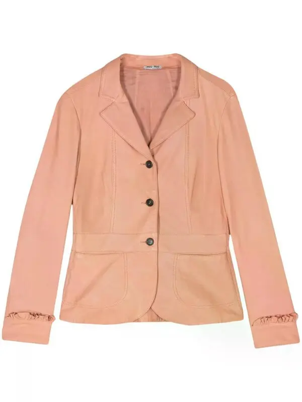 Miu Miu Ruffled-trim Leather Jacket