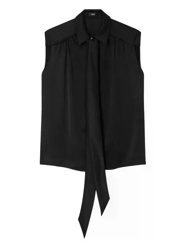 Versace Sleeveless Satin Lavallière Blouse With Medusa Hardware - Black