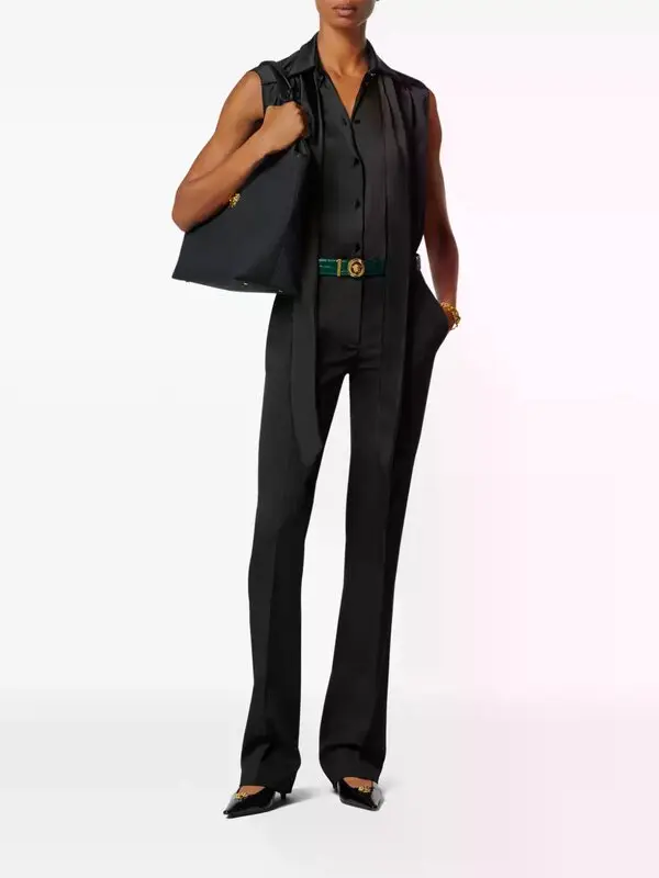 Versace Sleeveless Satin Lavallière Blouse With Medusa Hardware - Black