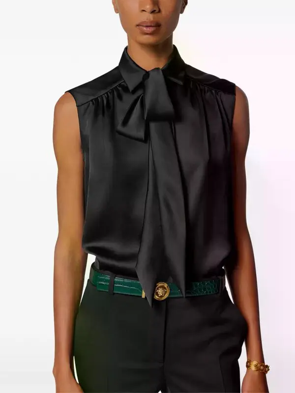 Versace Sleeveless Satin Lavallière Blouse With Medusa Hardware - Black