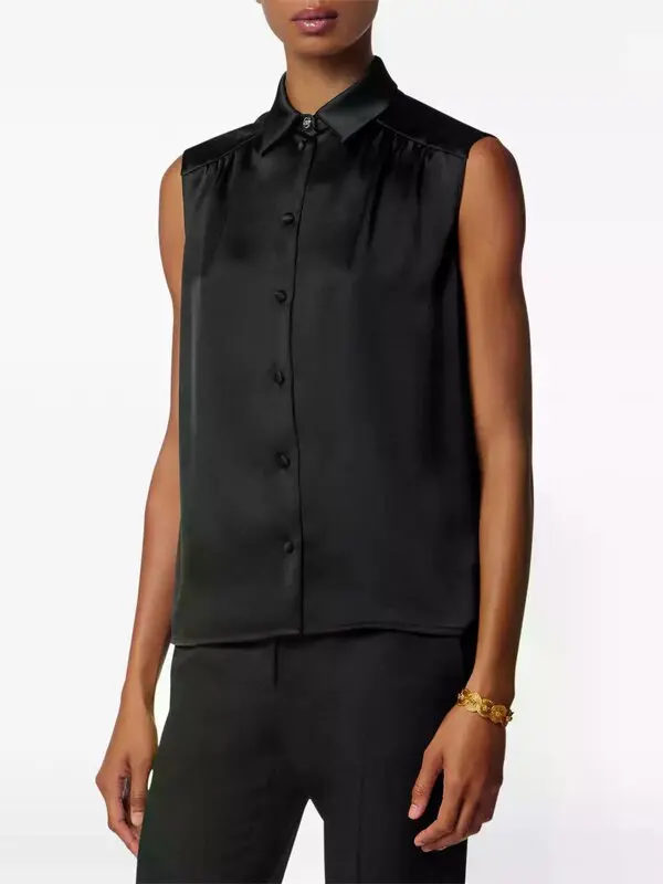 Versace Sleeveless Satin Lavallière Blouse With Medusa Hardware - Black