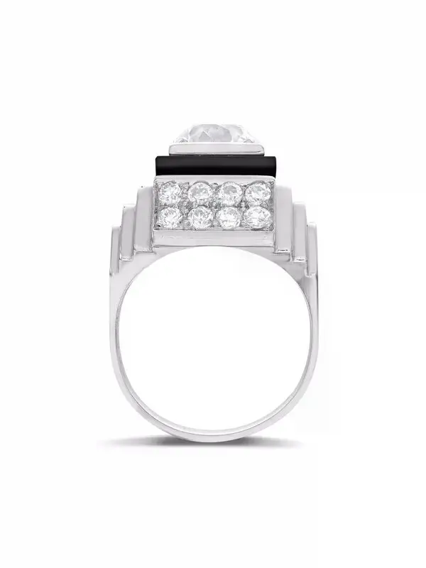 RENE BOIVIN Platinum Art Deco Diamond And Onyx Ring
