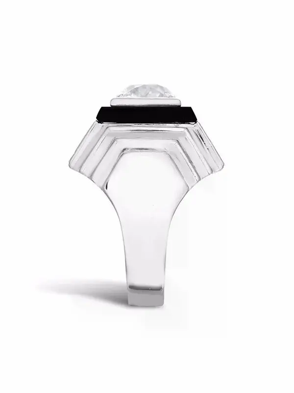 RENE BOIVIN Platinum Art Deco Diamond And Onyx Ring