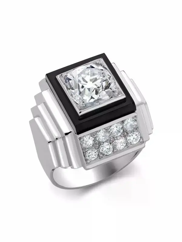 RENE BOIVIN Platinum Art Deco Diamond And Onyx Ring