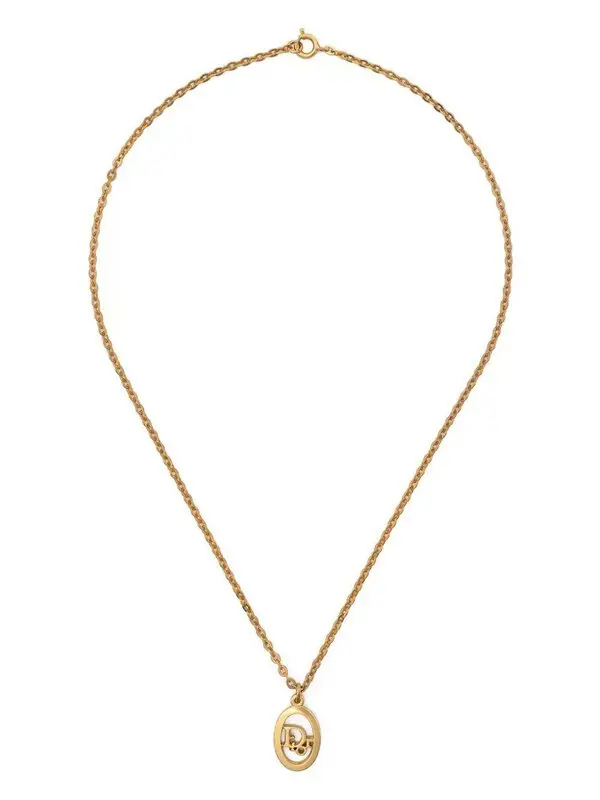 Dior 1980s Logo Pendant Necklace - Gold