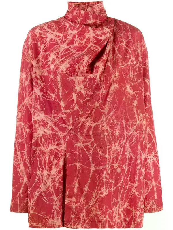 Issey Miyake 1980's Draped Neckline Blouse - Red