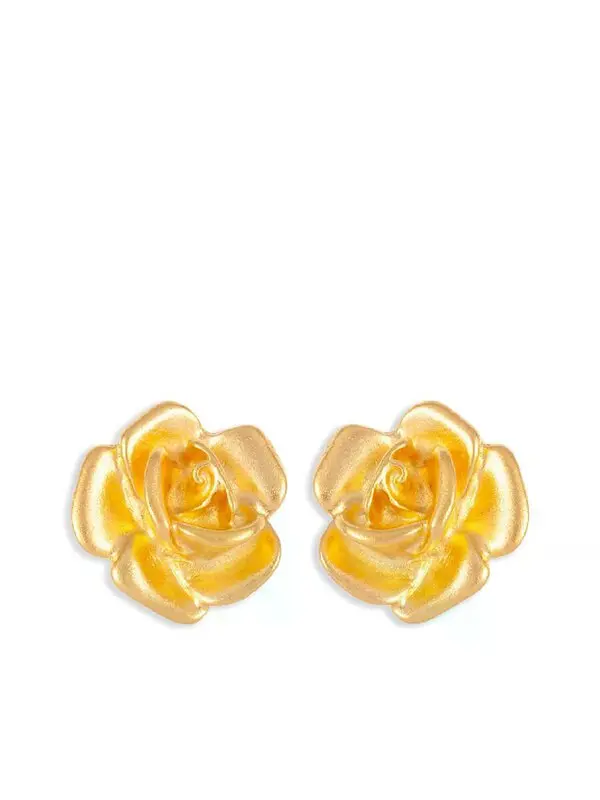 SUSAN CAPLAN 1990s Floral -plated Earrings - Gold