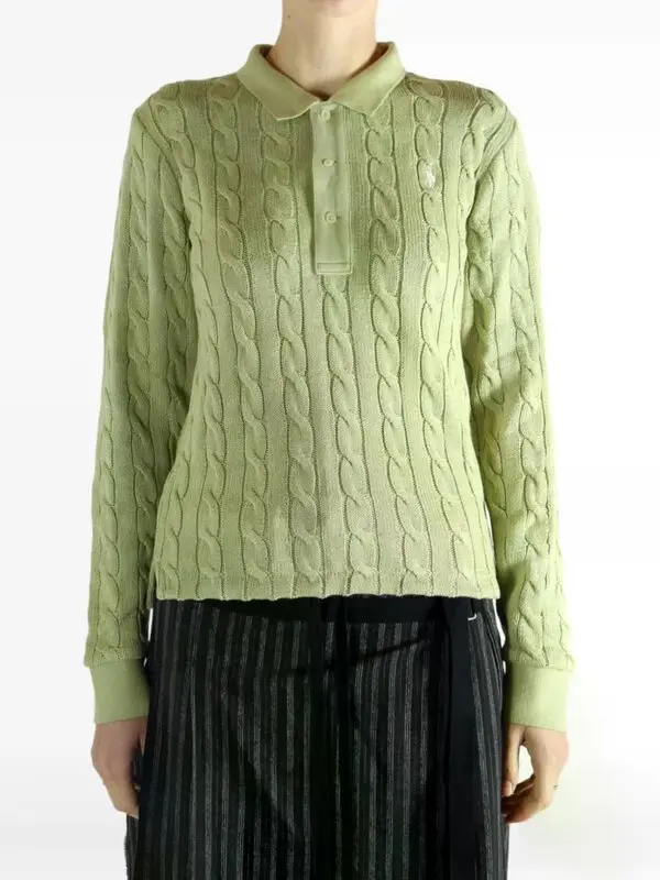 Polo Ralph Lauren Cable-knit Buttoned Polo Top - Green