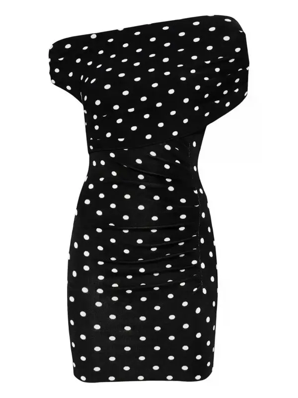 SELF-PORTRAIT Polka-dot One-shoulder Mini Dress - Black