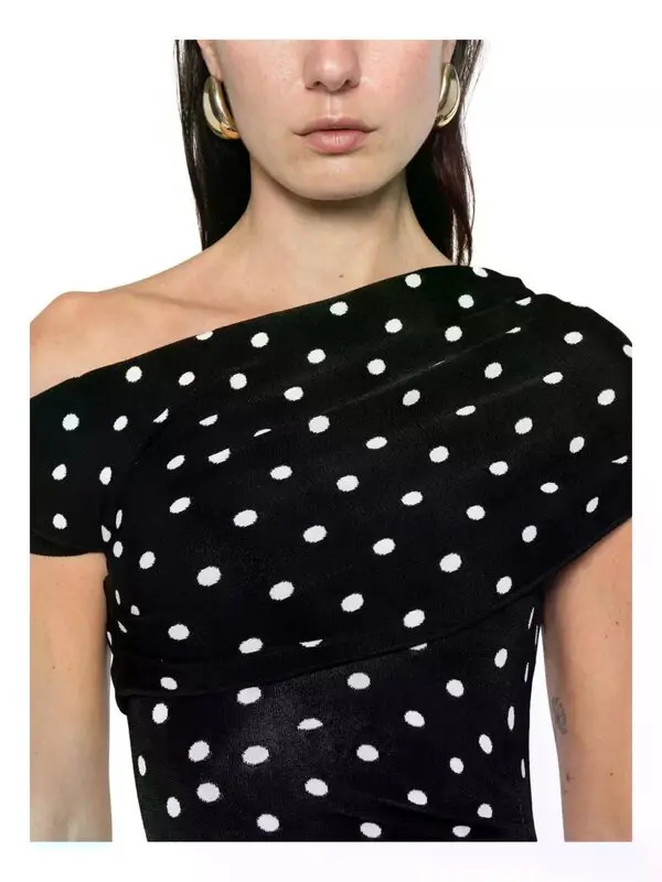 SELF-PORTRAIT Polka-dot One-shoulder Mini Dress - Black