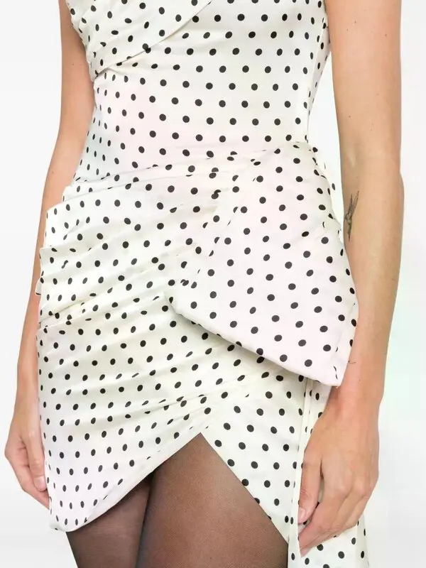 SELF-PORTRAIT Polka Dot Draped One-shoulder Mini Dress