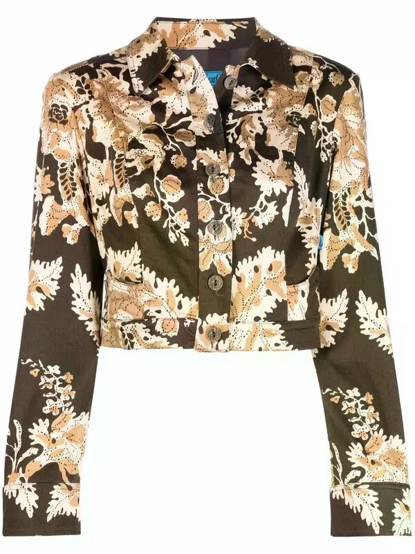 Christian Lacroix 2000s Leaf-print Cropped Jacket - Brown