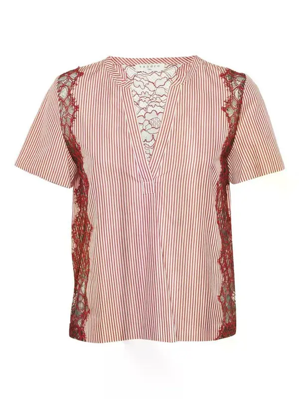 Sandro Striped Lace-detail Top