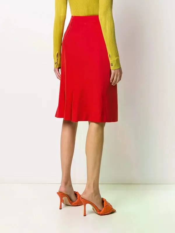 Celine Red Wool Double-hook Detail Straight Skirt