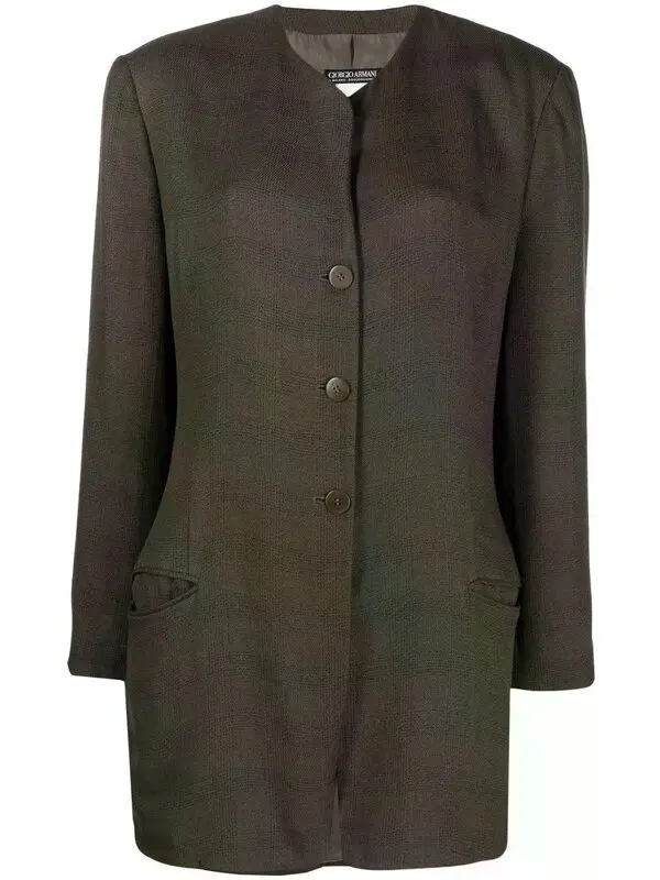Giorgio Armani 1990s Plaid Collarless Jacket
