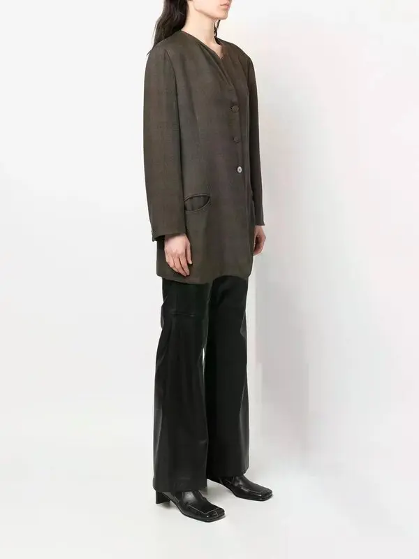 Giorgio Armani 1990s Plaid Collarless Jacket