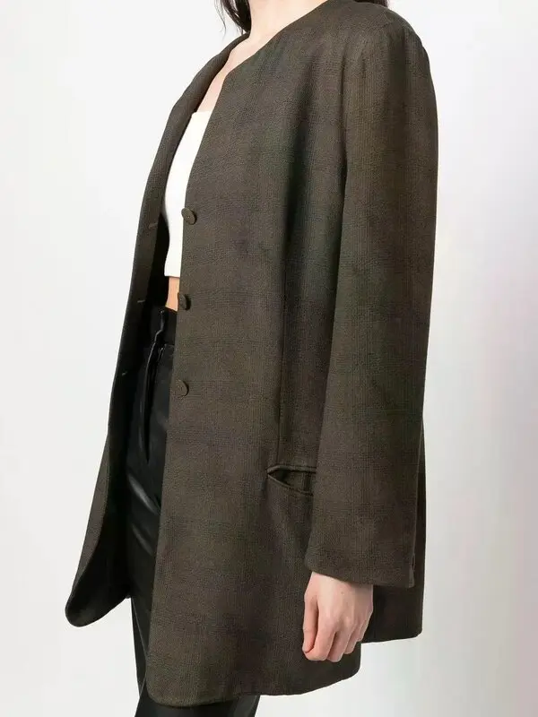 Giorgio Armani 1990s Plaid Collarless Jacket