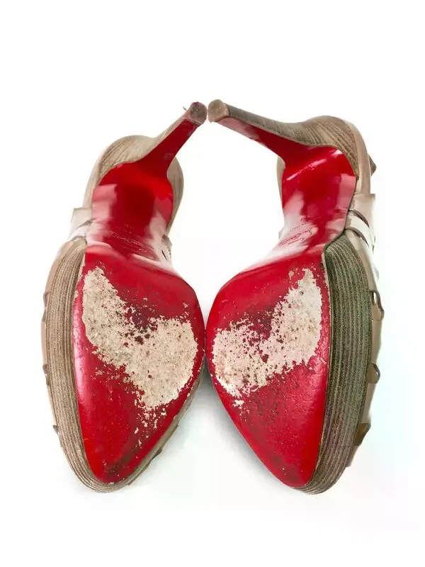 CHRISTIAN LOUBOUTIN Beige Leather Cut-out Heeled Sandals